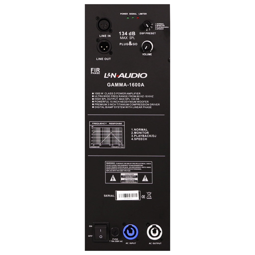 GAMMA-1600A CAJA ACUSTICA ACTIVA (DSP) 2VIAS 15″ NEODIMIO WOOFER + 3 ...